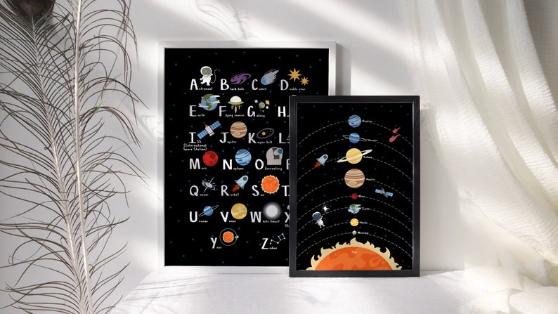 Set of 2 Outer Space Theme Prints for Nursery Alphabet ABC - Etsy