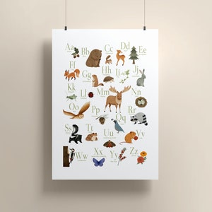 Woodland Alphabet Poster | Pale Green ABC Print | Neutral Nursery Decor ...