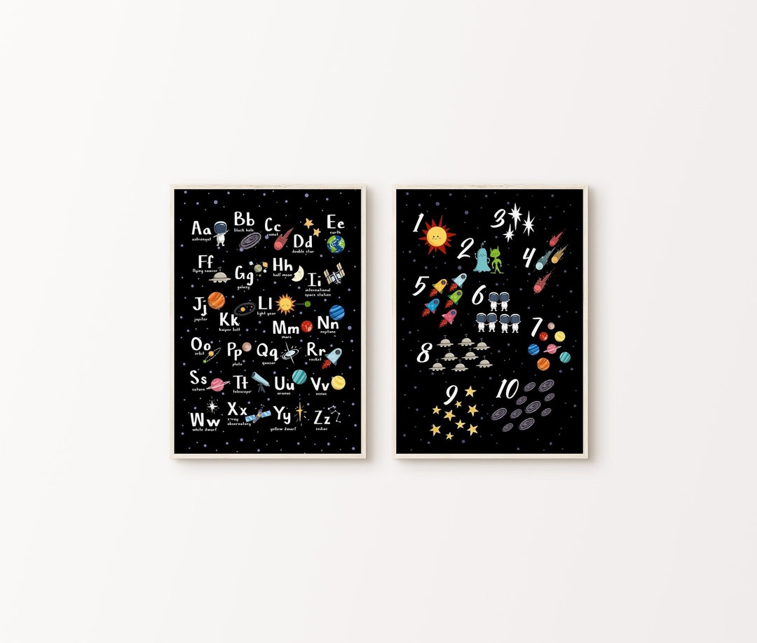 Outer Space Print Set of 2 | Alphabet ABC, Number 1-10 Poster for ...