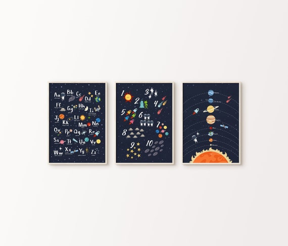 Outer Space Theme Print Set of 3 Alphabet Number Solar - Etsy