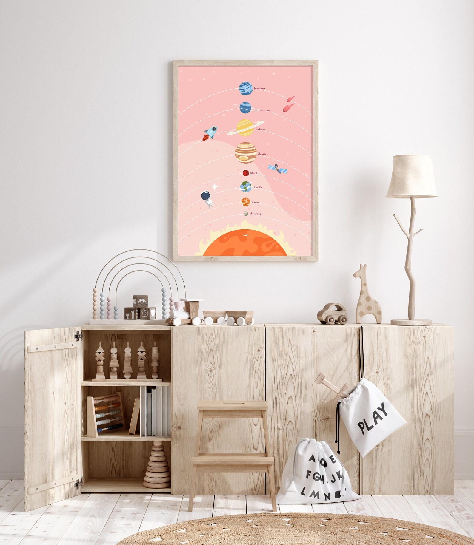 Pink Solar System Print Space Girl Printable Wall Art - Etsy