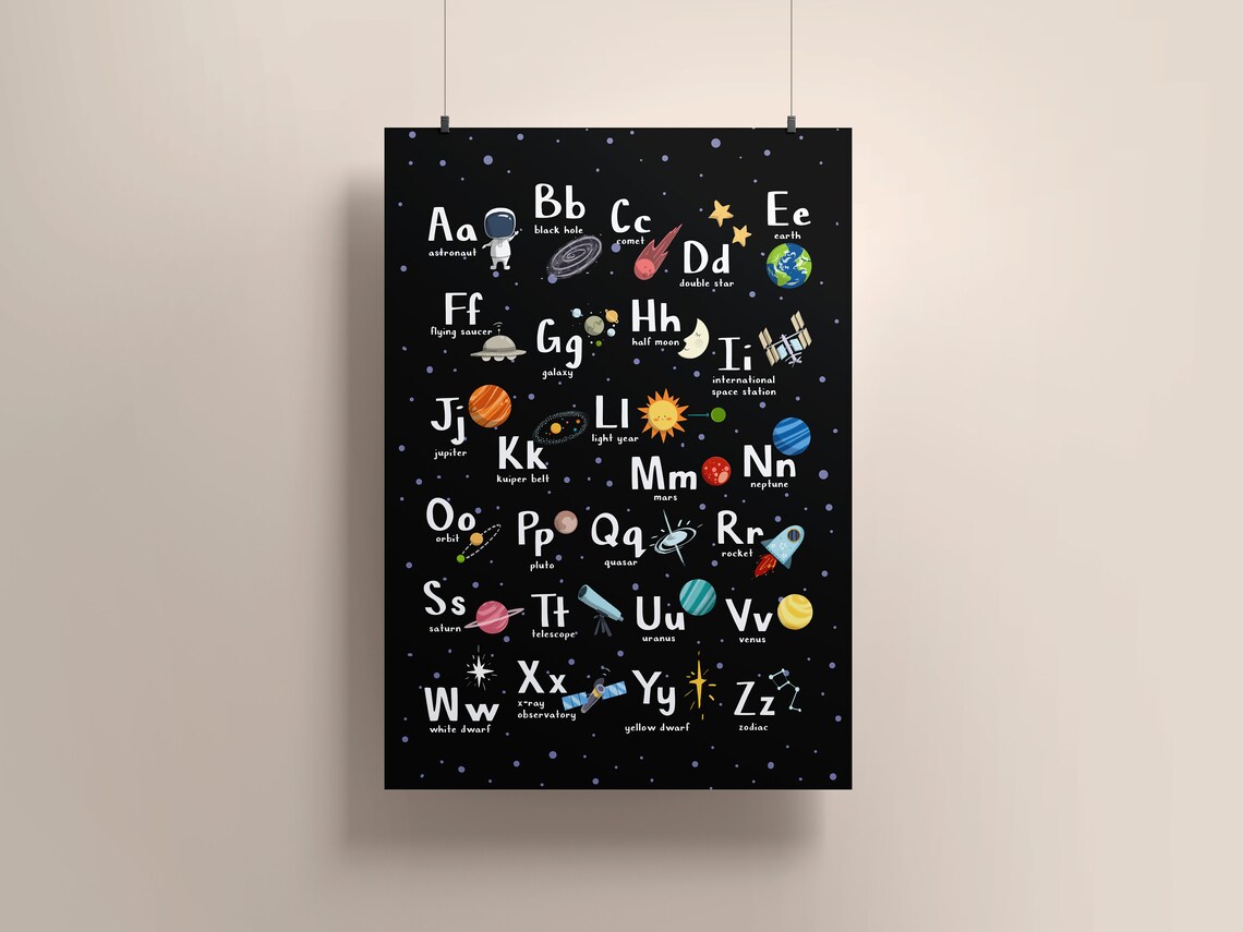 Space Theme Alphabet Poster ABC Printable Wall Art | Etsy