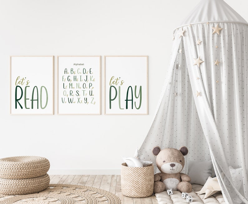 Sage Green Alphabet Prints Set of 3 Nursery Wall Decor - Etsy