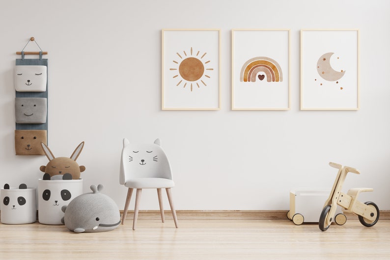 Boho Sun, Moon, Rainbow Nursery Prints: Celestial Art Set (digital ...