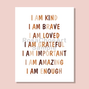 Positive Affirmation Poster for Kids | Growth Mindset Wall Art ...