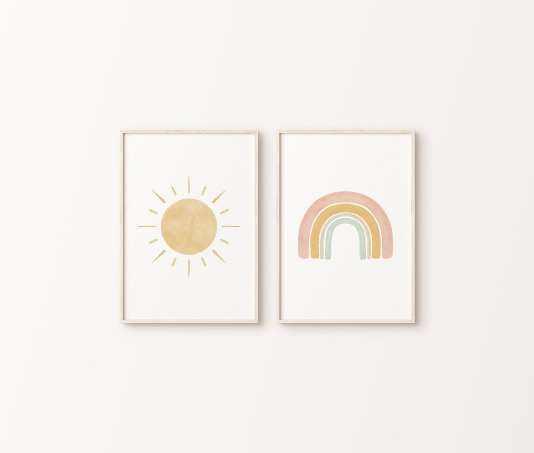 Sun and Rainbow Poster | Printable Wall Art Nursery | Neutral Baby Room ...