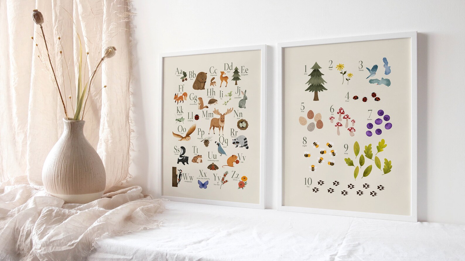 Woodland Alphabet Poster Set of 2 Animal ABC 1-10 Number - Etsy