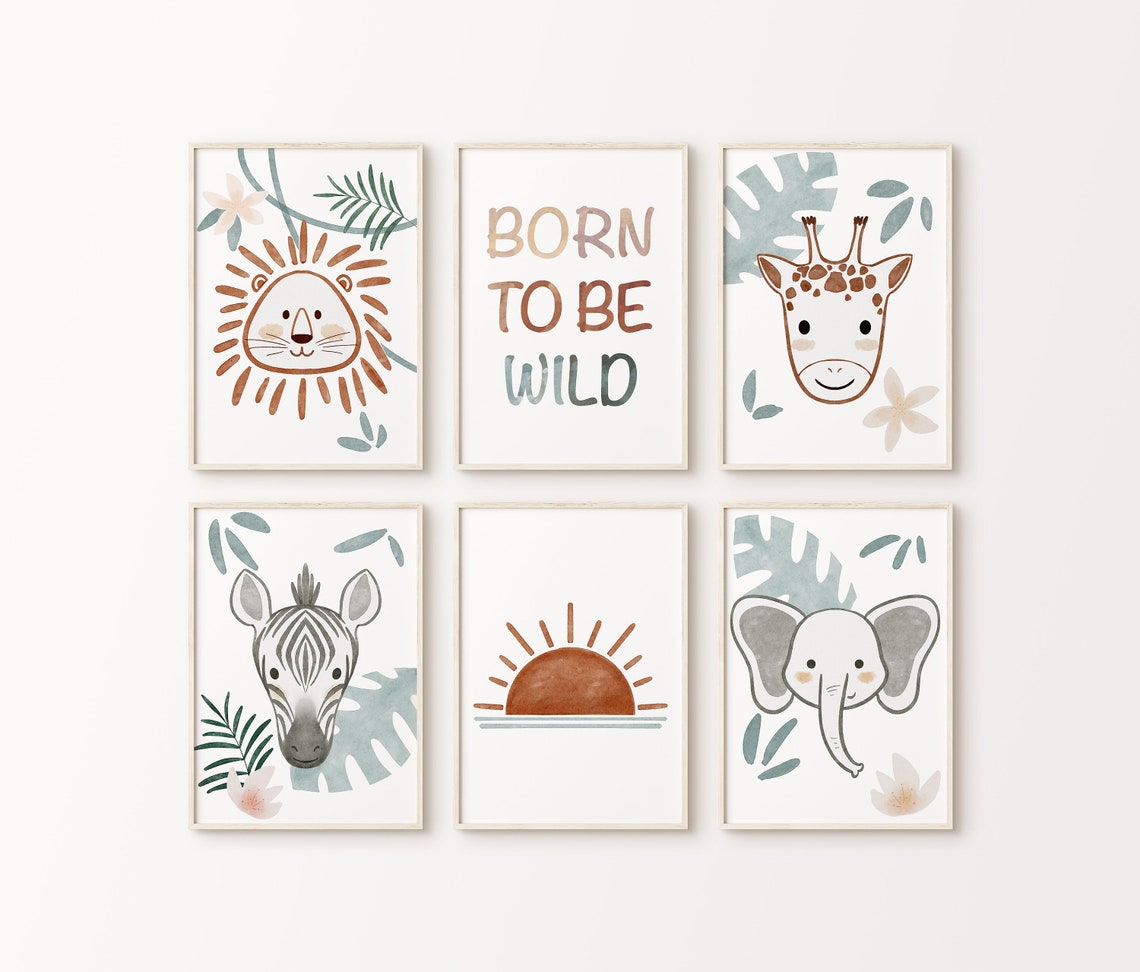 Safari Animals Print Set of 6 Safari Nursery Decor - Etsy