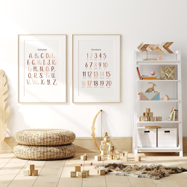 Alphabet Poster Set of 2 ABC 123 Printable Wall Art Boho | Etsy
