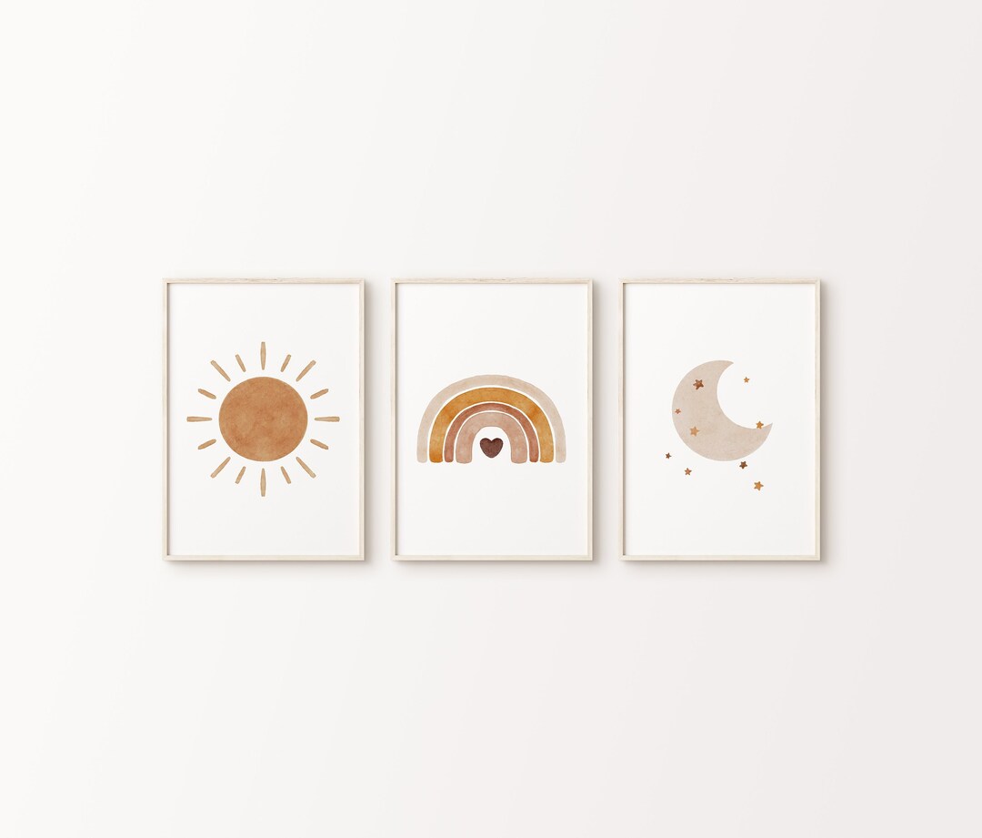 Boho Sun, Moon, Rainbow Nursery Prints: Celestial Art Set (digital ...