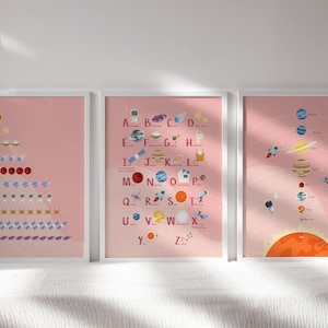 Outer Space Nursery Set of 3 | Girls Printable Wall Art | Alphabet ...