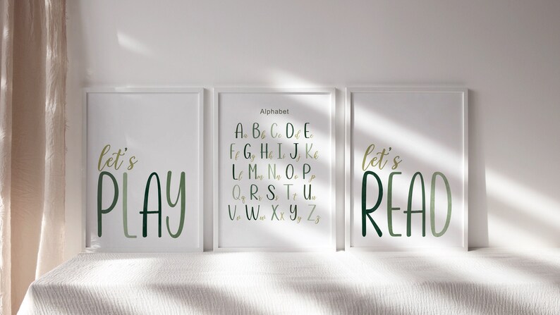 Sage Green Alphabet Prints Set of 3 Nursery Wall Decor - Etsy