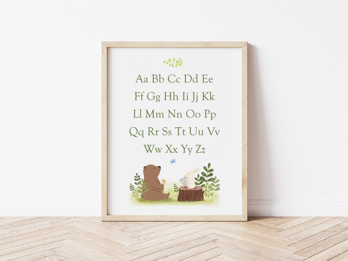 Green Alphabet Poster Woodland ABC Print Printable Wall | Etsy