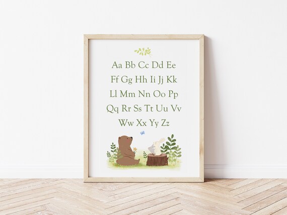 Green Alphabet Poster Woodland ABC Print Printable Wall | Etsy