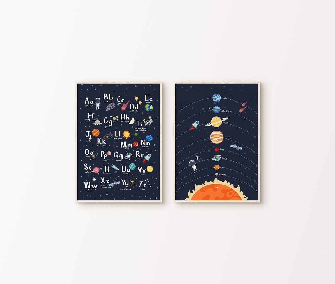 Outer Space Alphabet & Solar System Prints: Nursery Decor (set of 2 ...