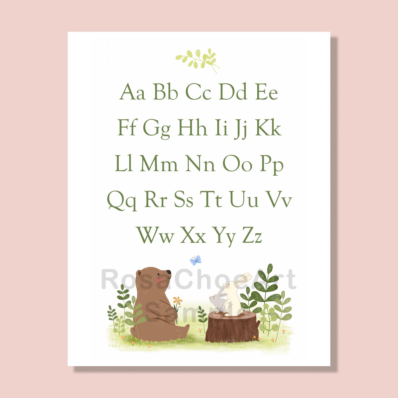 Green Alphabet Poster Woodland ABC Print Printable Wall | Etsy