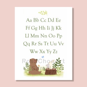 Green Alphabet Poster | Woodland ABC Print | Nursery Printable Wall Art ...