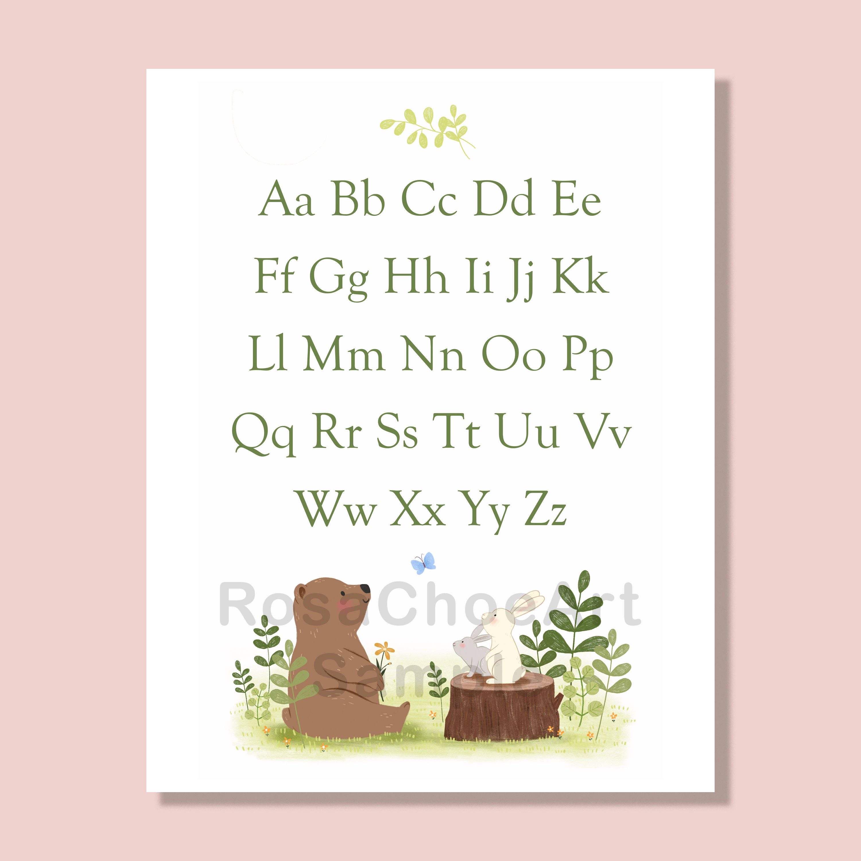 Green Alphabet Poster Woodland ABC Print Printable Wall - Etsy