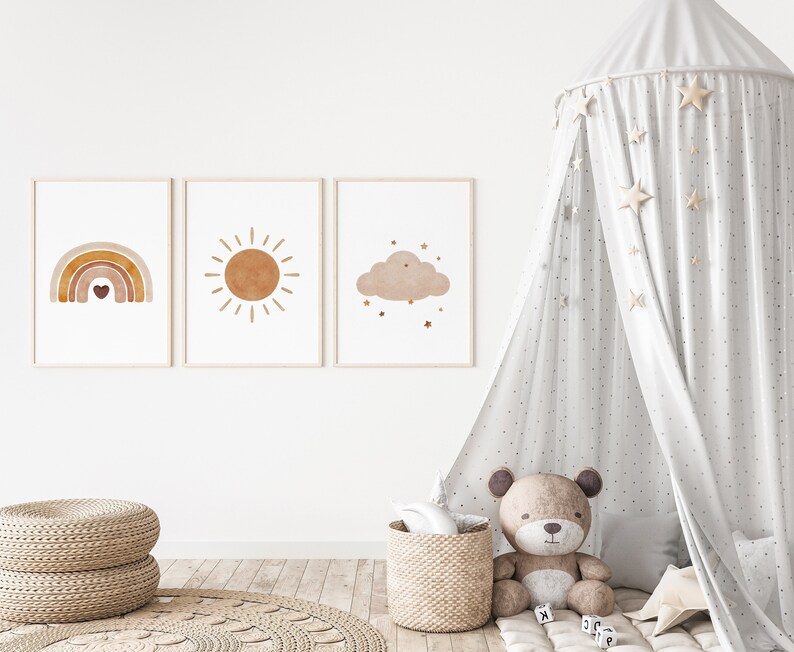 Neutral Nursery Decor Boho Rainbow Print Set of 3 Cloud - Etsy