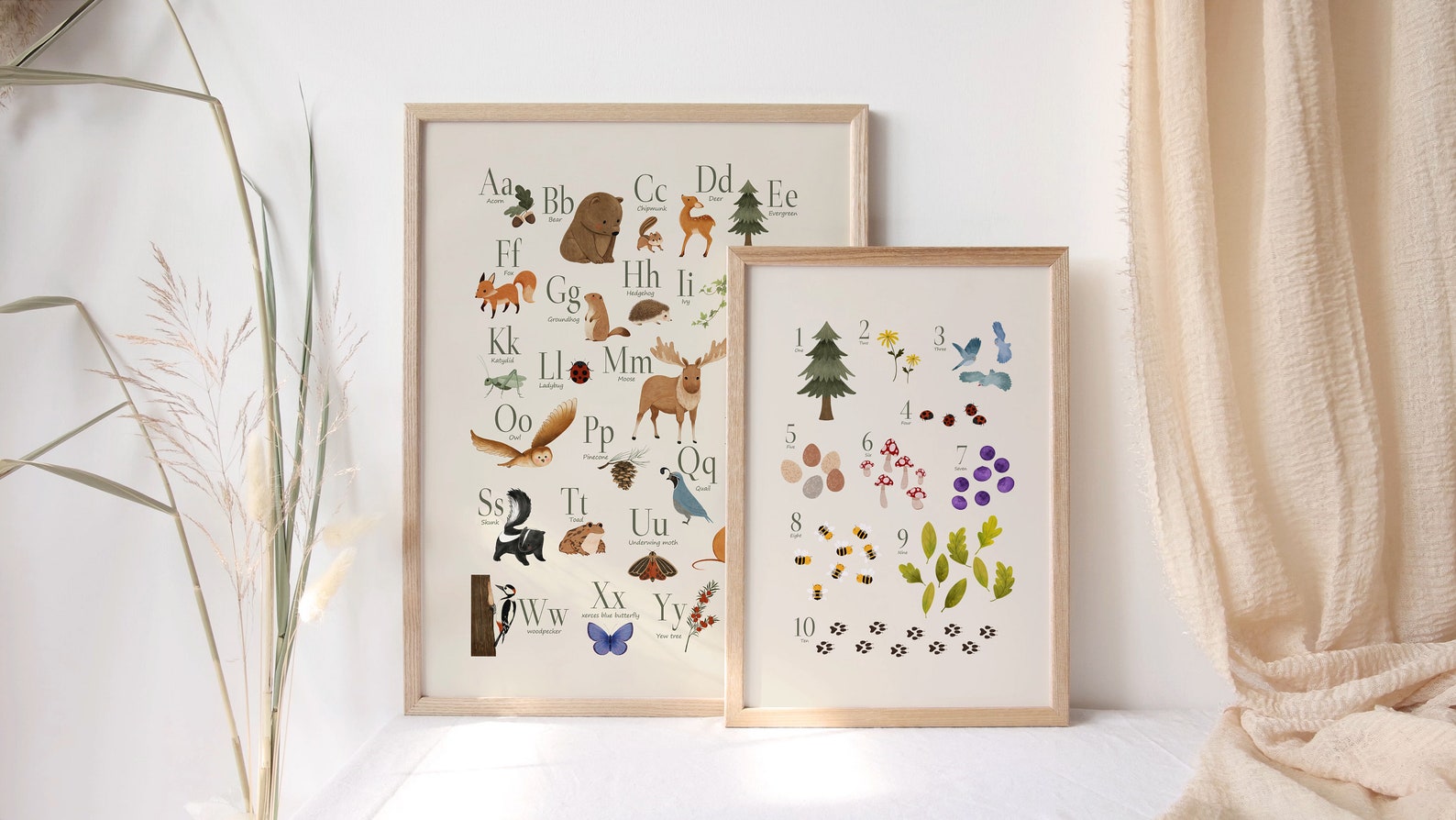 Woodland Alphabet Poster Set of 2 Animal ABC 1-10 Number - Etsy