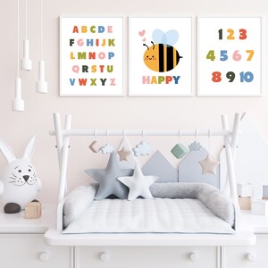 Rainbow Alphabet Poster Set of 3 | ABC, 123, Bee Happy Print ...