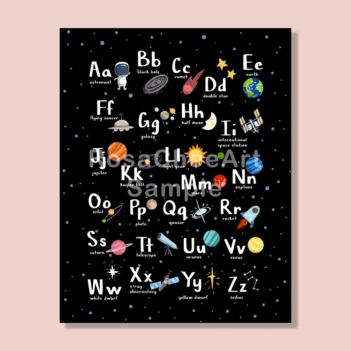 Space Theme Alphabet Poster ABC Printable Wall Art | Etsy