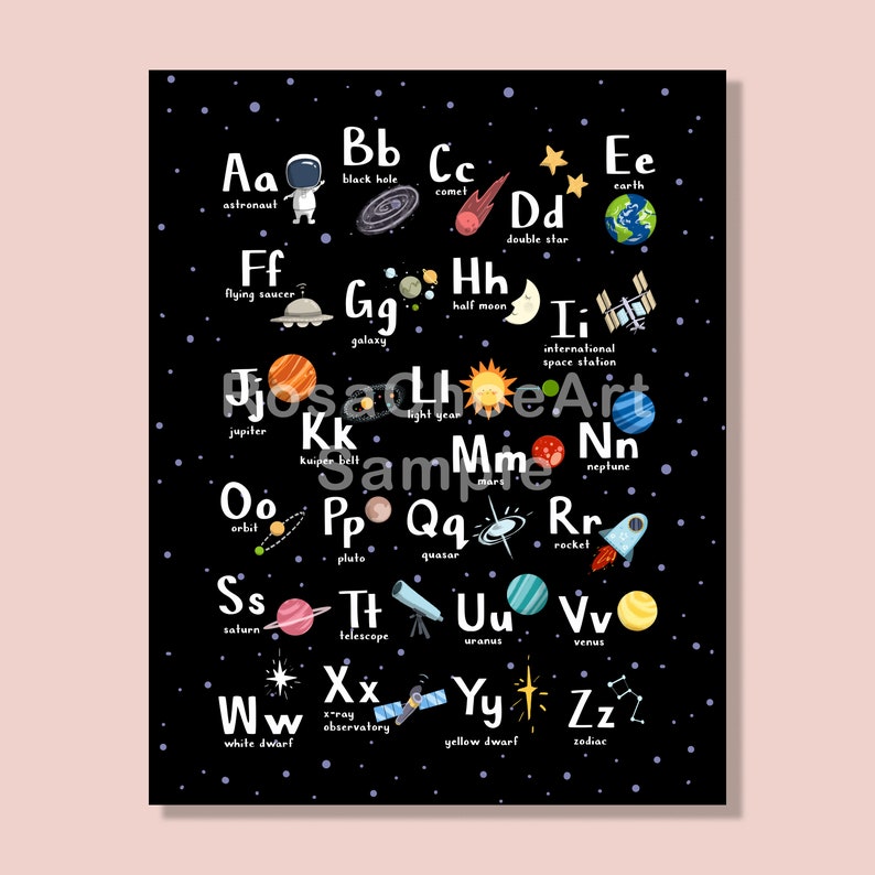 Space Theme Alphabet Poster ABC Printable Wall Art | Etsy