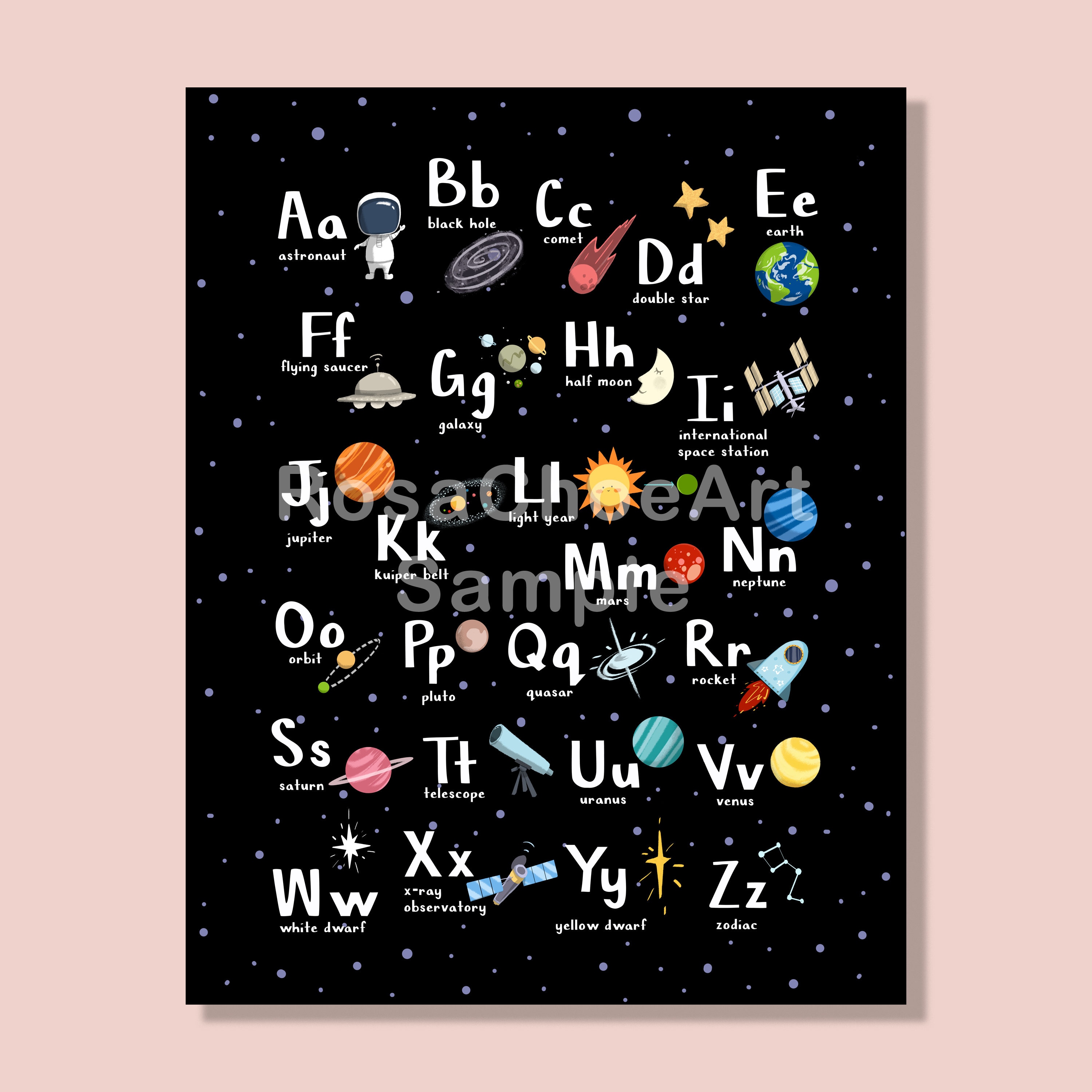 Space Theme Alphabet Poster ABC Printable Wall Art - Etsy