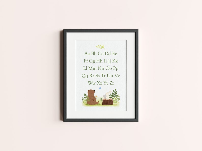 Green Alphabet Poster Woodland ABC Print Printable Wall | Etsy