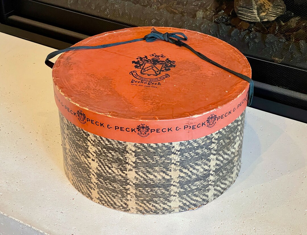 1950s Vintage Hat Box, Peck & Peck / 12 Inch Diameter / Orange, Brown ...