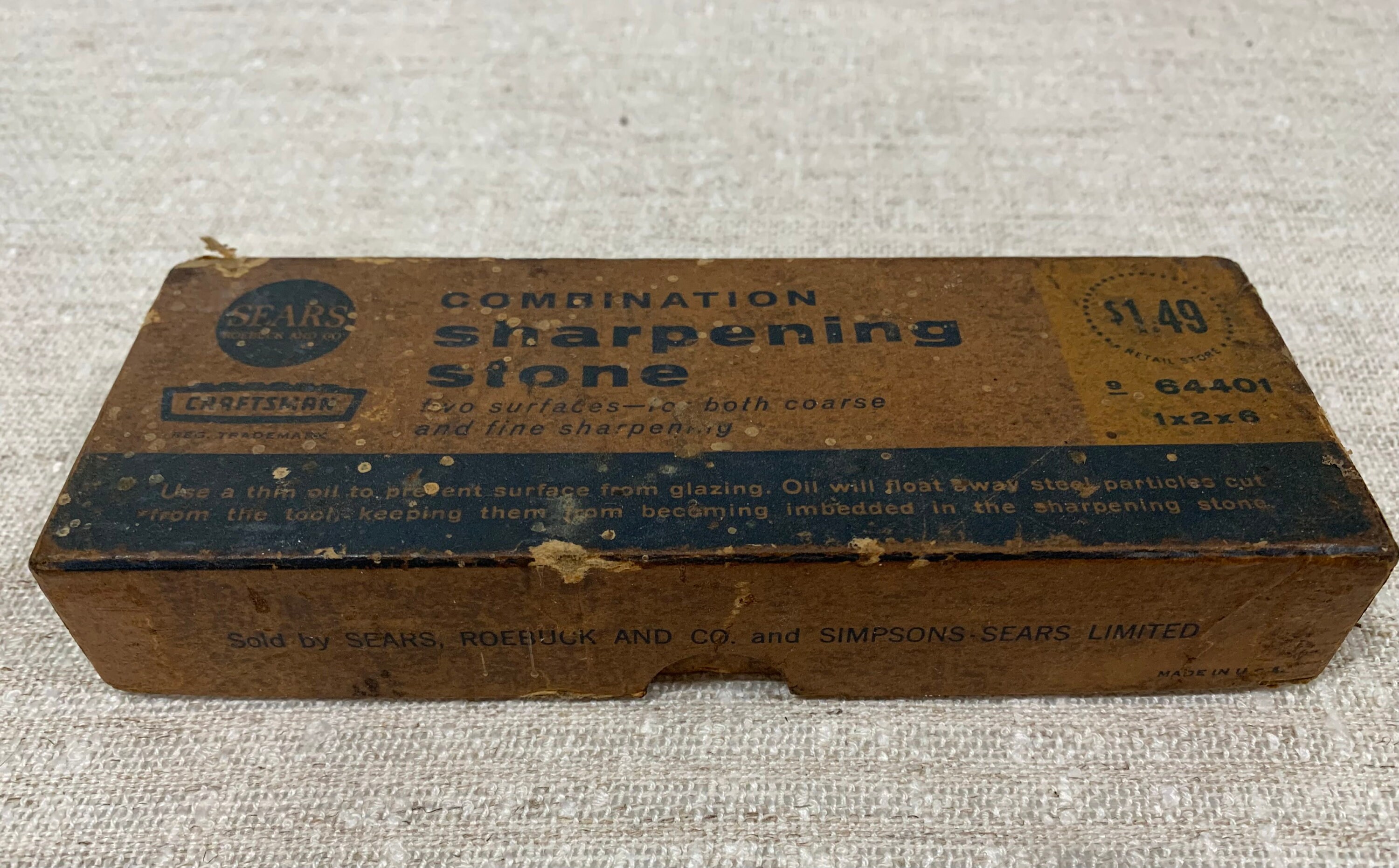 Vintage Sears Craftsman Combination SHARPENING STONE 64401 1 X 2 X 6 in ...