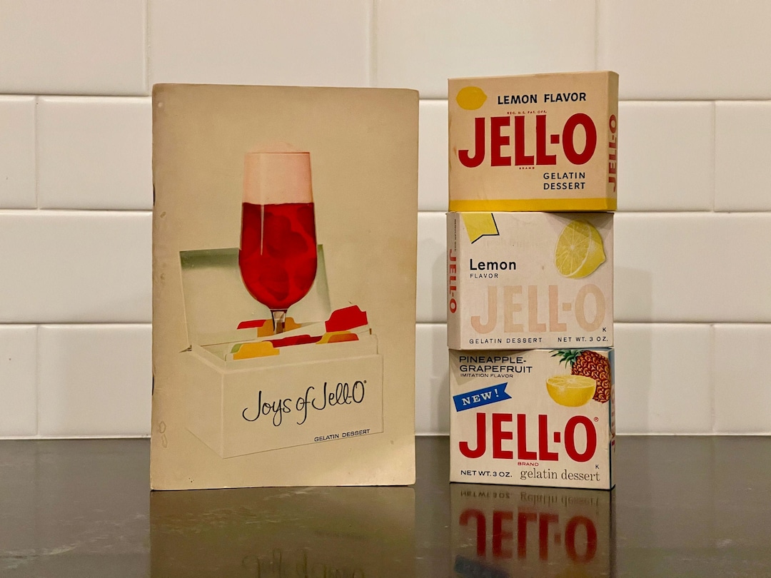 1950s-60s Vintage JELL-O BOXES & Recipe Book / Unopened / Lemon, Pineapple-grapefruit / Props ...