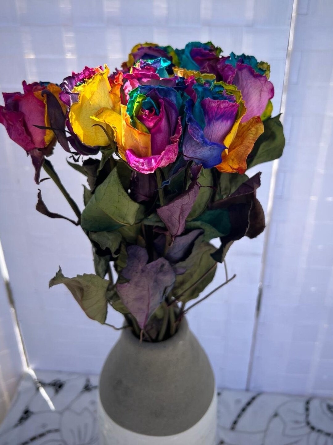 12 Rose Stems Tinted Dried Roses Dried Flowers Bouquet Rustic Vintage ...