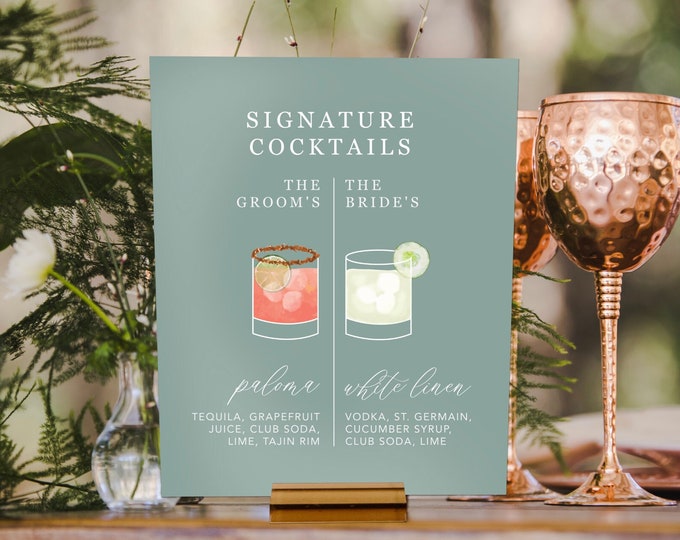 Signature Cocktails and Bar Menu | Hand Lettered Acrylic Sign With ...