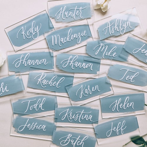 Brush Painted Acrylic Place Cards Hand Lettered Name Plates - Etsy