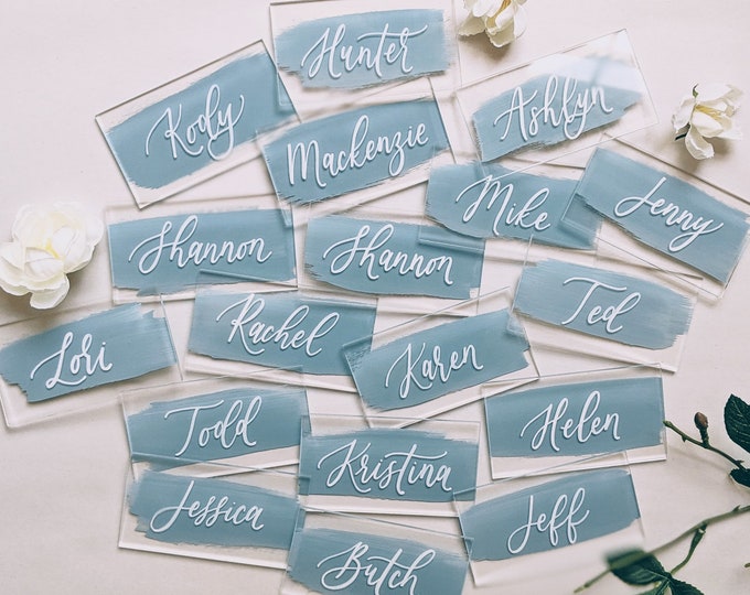 Brush Painted Acrylic Place Cards Hand Lettered Name Plates - Etsy
