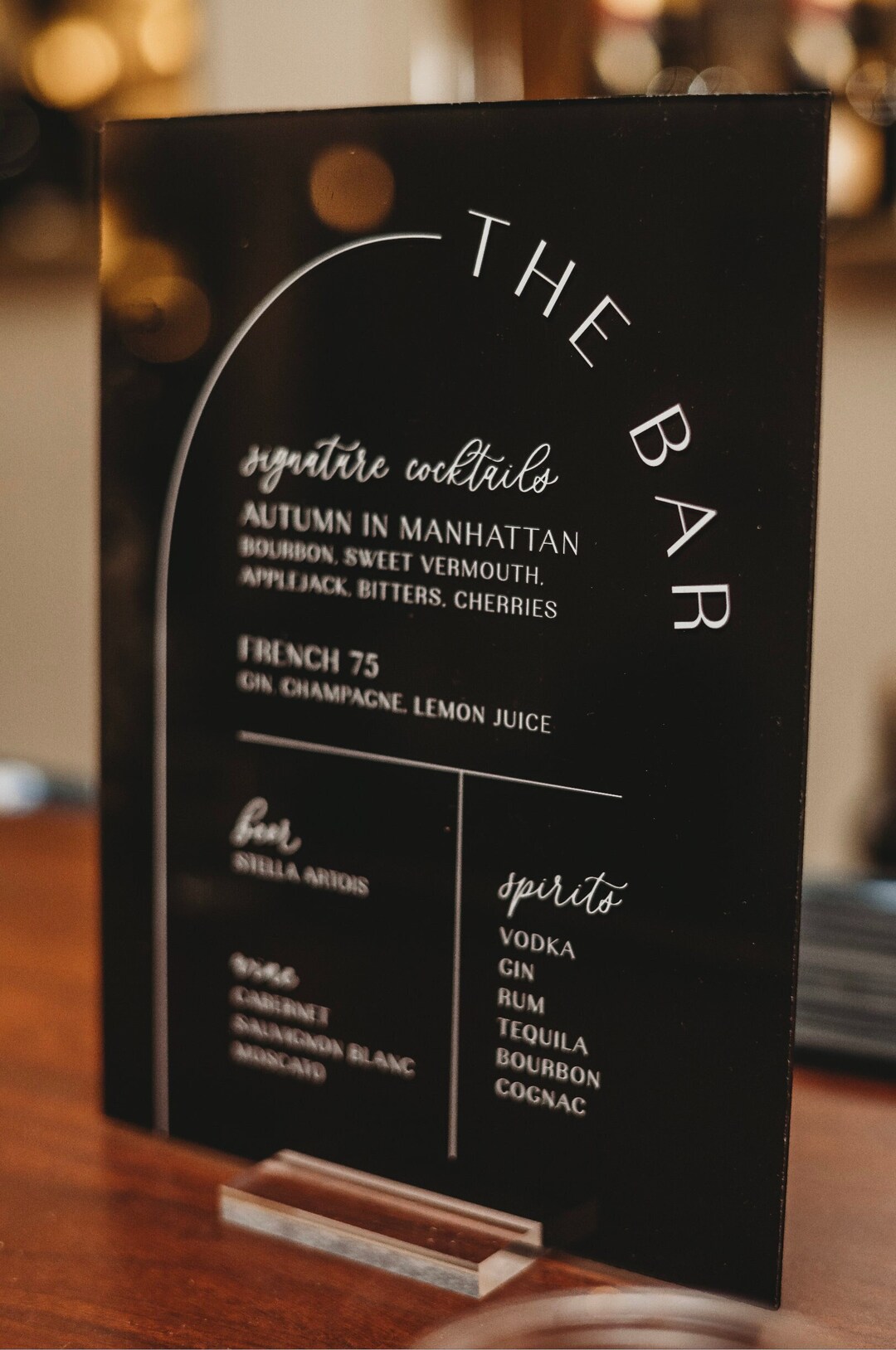Modern Bar Menu Acrylic Sign | Hand Lettered Acrylic Sign | Table ...