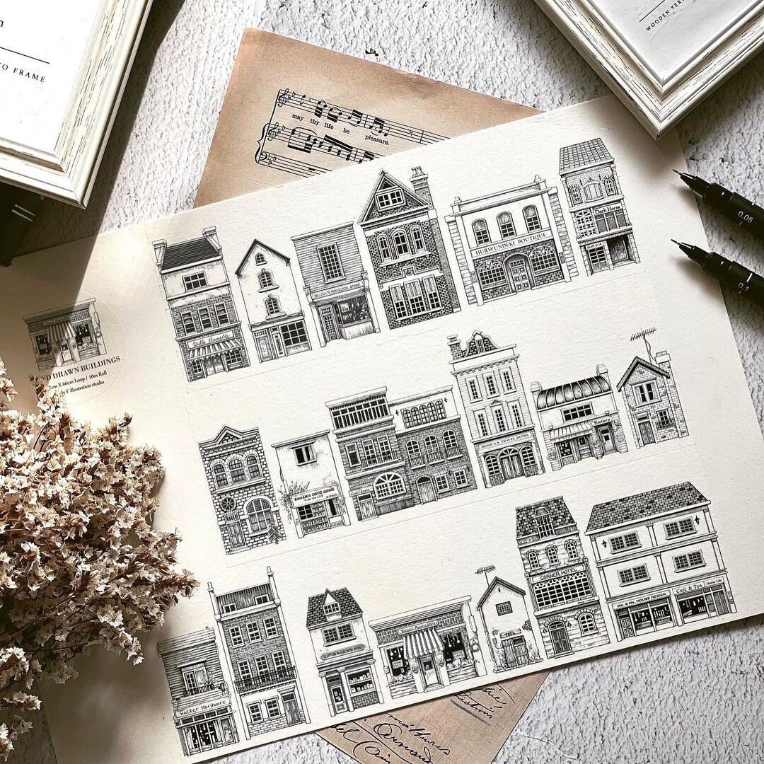 Ladyf05 Hand Drawn Buildings Washi Sample 1 Loop 60cm - Etsy