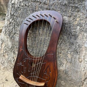 New Lyre Harp Engraved Celtic Welsh Dragon Lyra Harp Handmade Sheesham ...
