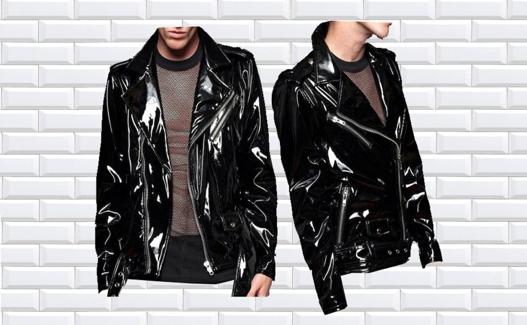 Gothic Handmade Moto Black Vinyl PVC Motorcycle Jacket Punk Fetish EMO ...