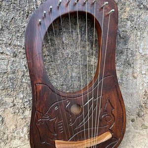 New Lyre Harp Engraved Celtic Welsh Dragon Lyra Harp Handmade Sheesham ...