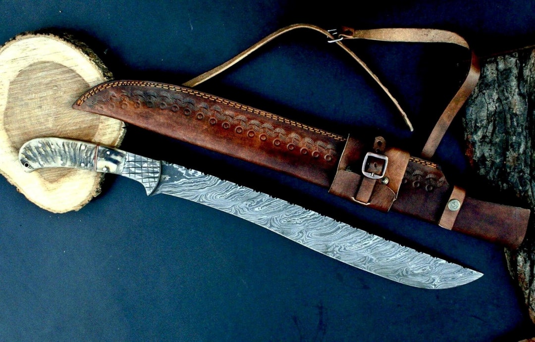 Awesome Custom Handmade Damascus Steel 23 Personal Machete With Leather ...