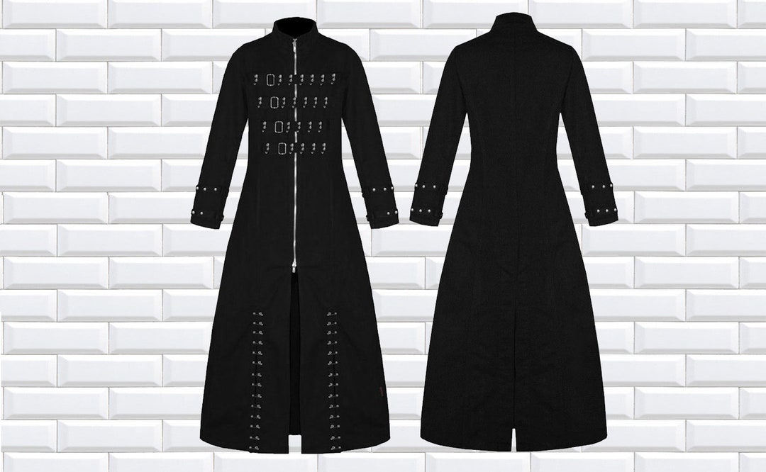 Men Handmade Black HELLRAISER Gothic Punk Pinhead VAMPIRE Jacket TRENCH ...