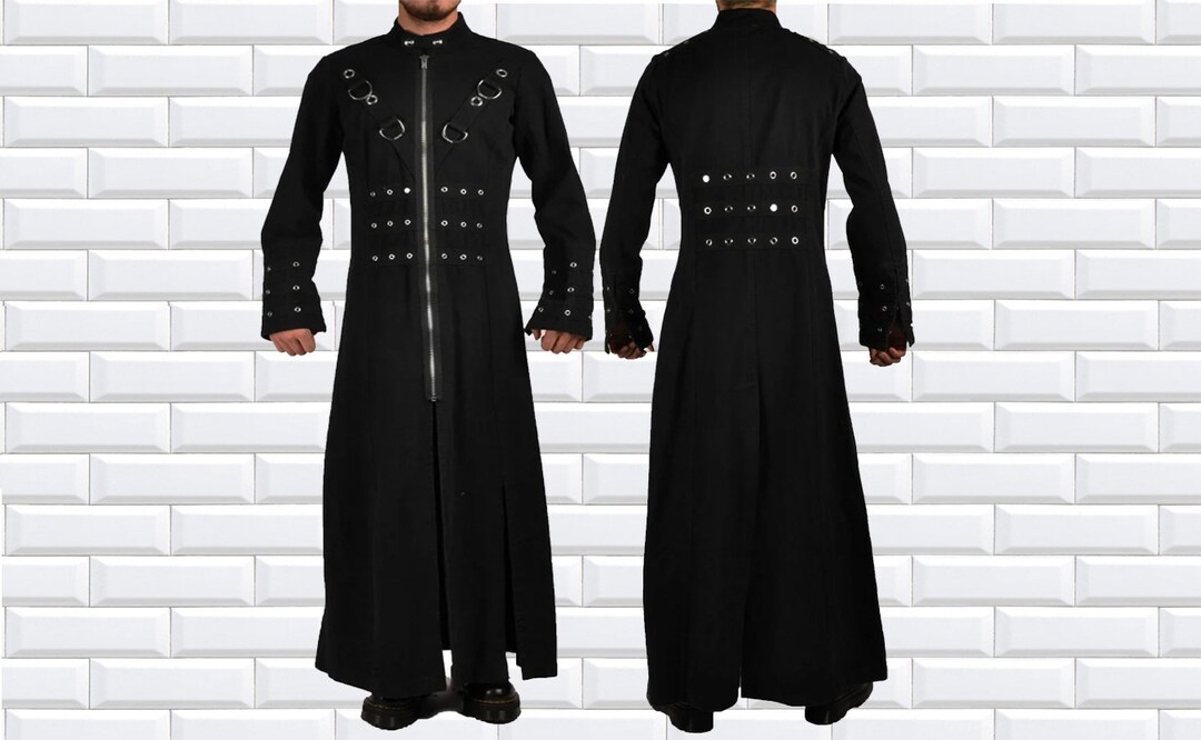 Men Handmade Black HELLRAISER Gothic Punk Pinhead VAMPIRE Jacket TRENCH ...