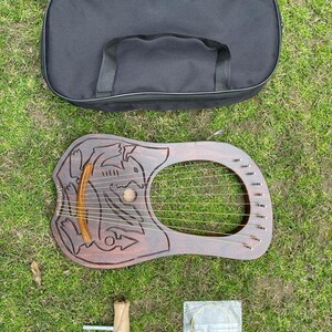 New Lyre Harp Engraved Celtic Welsh Dragon Lyra Harp Handmade Sheesham ...