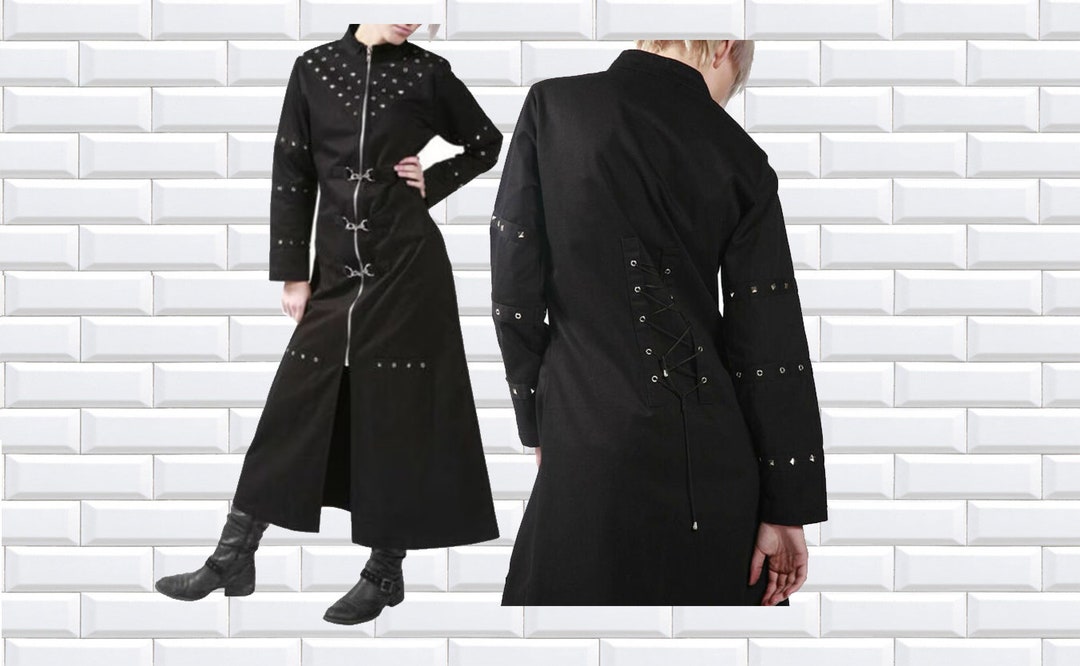 Handmade Women Gothic Long Jacket Black Goth Autumn Stud Long Coat - Etsy