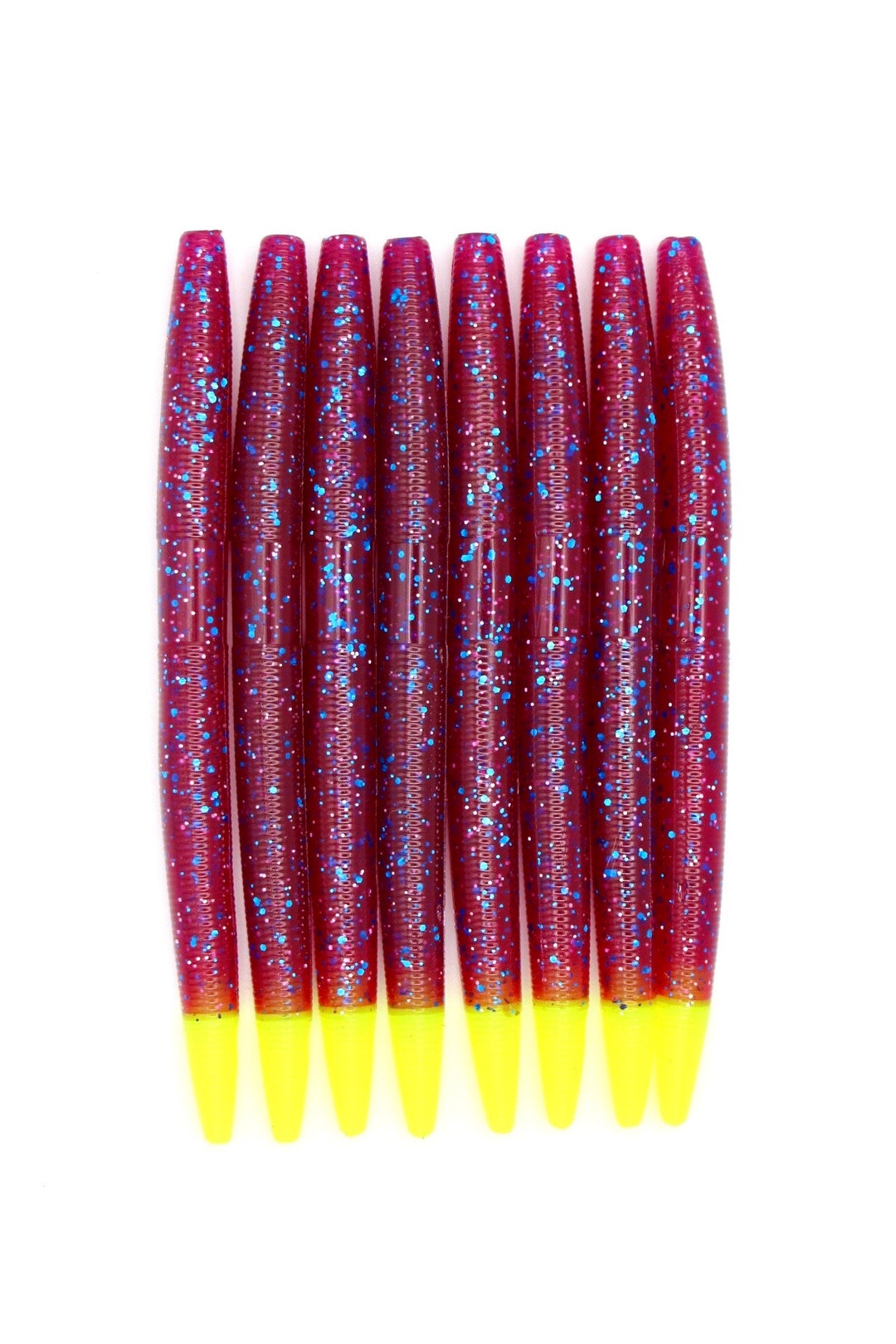 5" Plum Crazy Stick Worm With Chartreuse Tail, 8 per Pack - Etsy