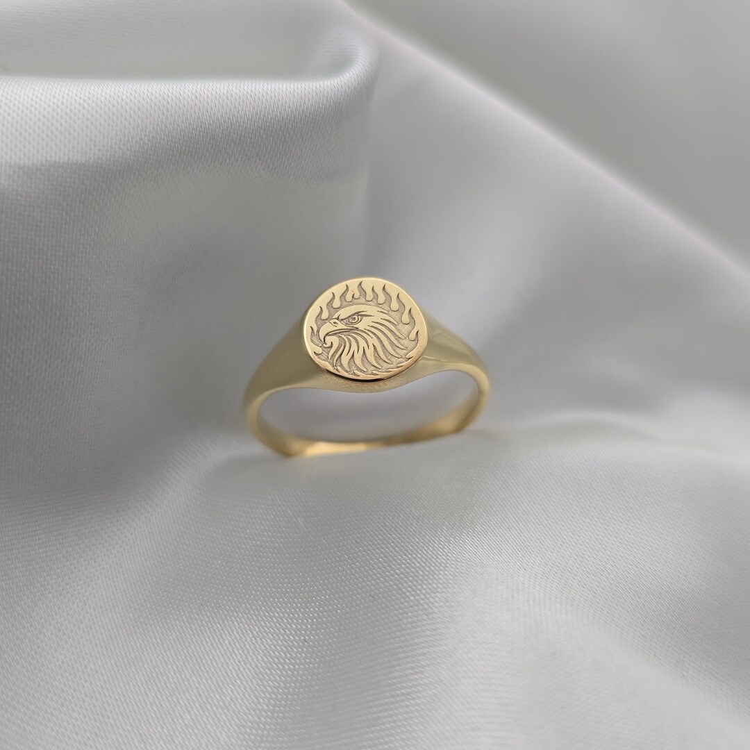 14K Gold Eagle Signet Ring | Personalized Bird Jewelry | Eagle Engraved ...