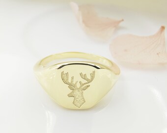 Deer Signet Ring - Etsy