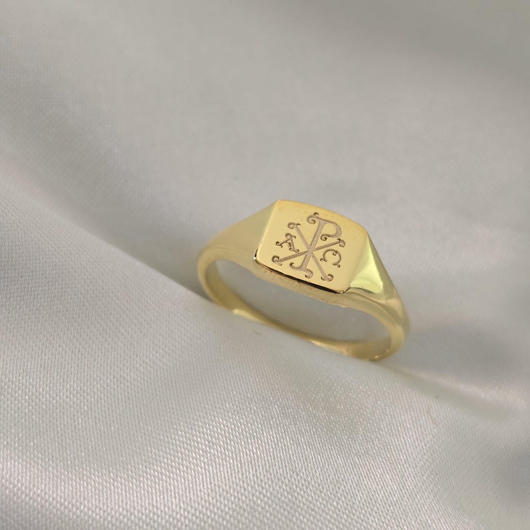 Chi Rho Symbol Ring | 14k Gold Greek Christogram Jewelry | Square ...